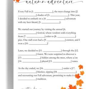 Fall Mad Libs Autumn Mad Libs October Mad Libs November Mad Libs ...