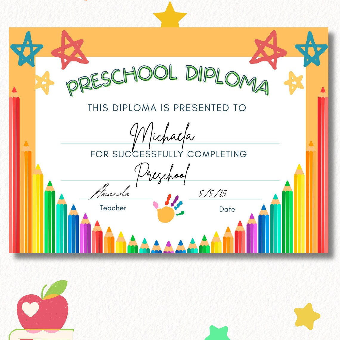 Preschool Diploma Kids Certificate Star Certificate Printable Diploma ...
