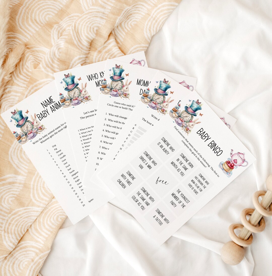 Alice in Wonderland Baby Shower Games Alice Baby Shower Games Bundle ...