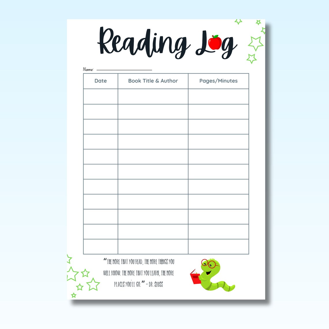 Reading Log Reading Log Printable Kids Reading Log School Reading Log ...