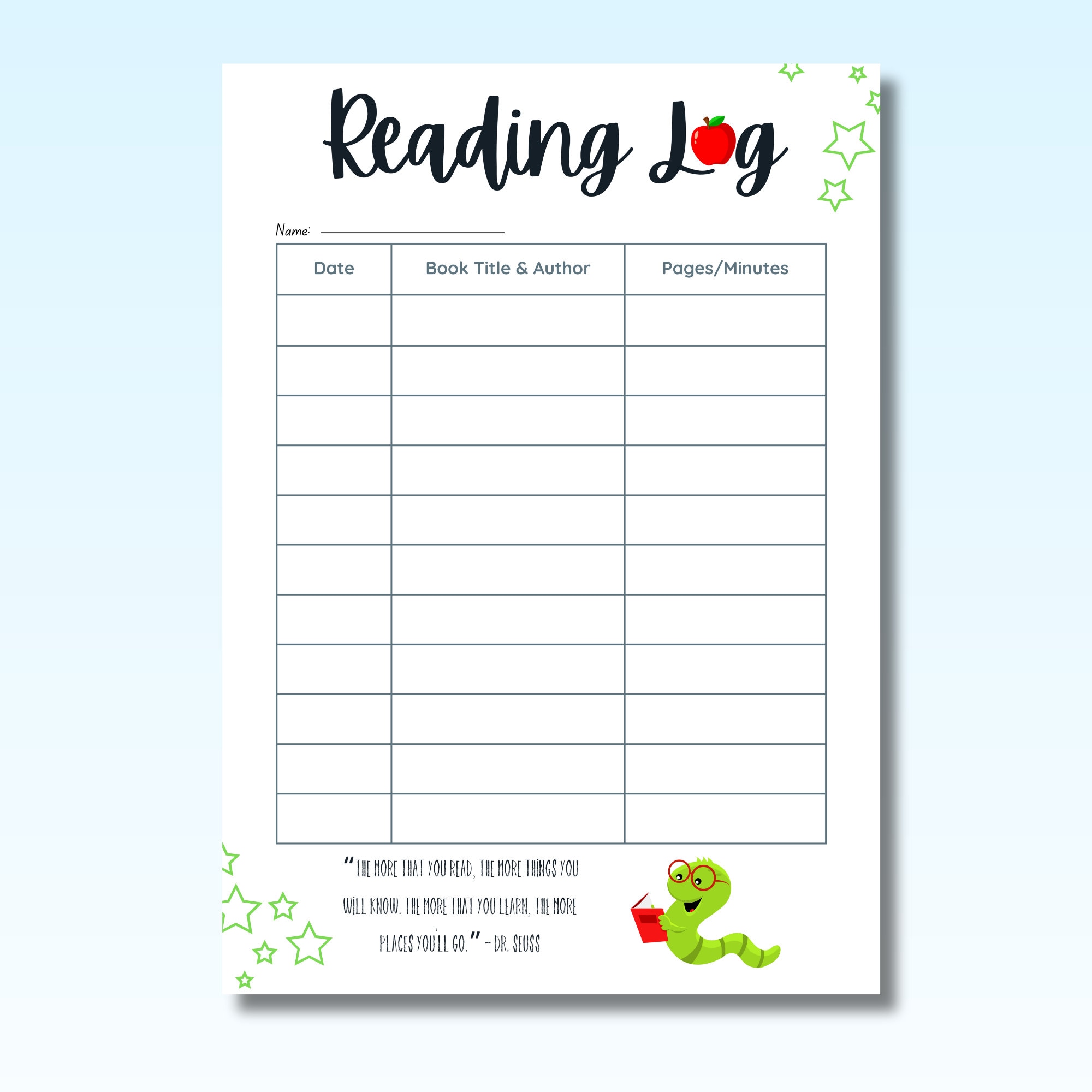 Reading Log Reading Log Printable Kids Reading Log School Reading Log ...