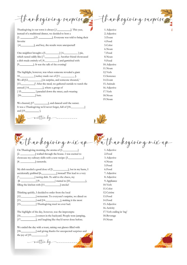 Mad Libs Game Three Thanksgiving Games Printable Printable Thanksgiving ...