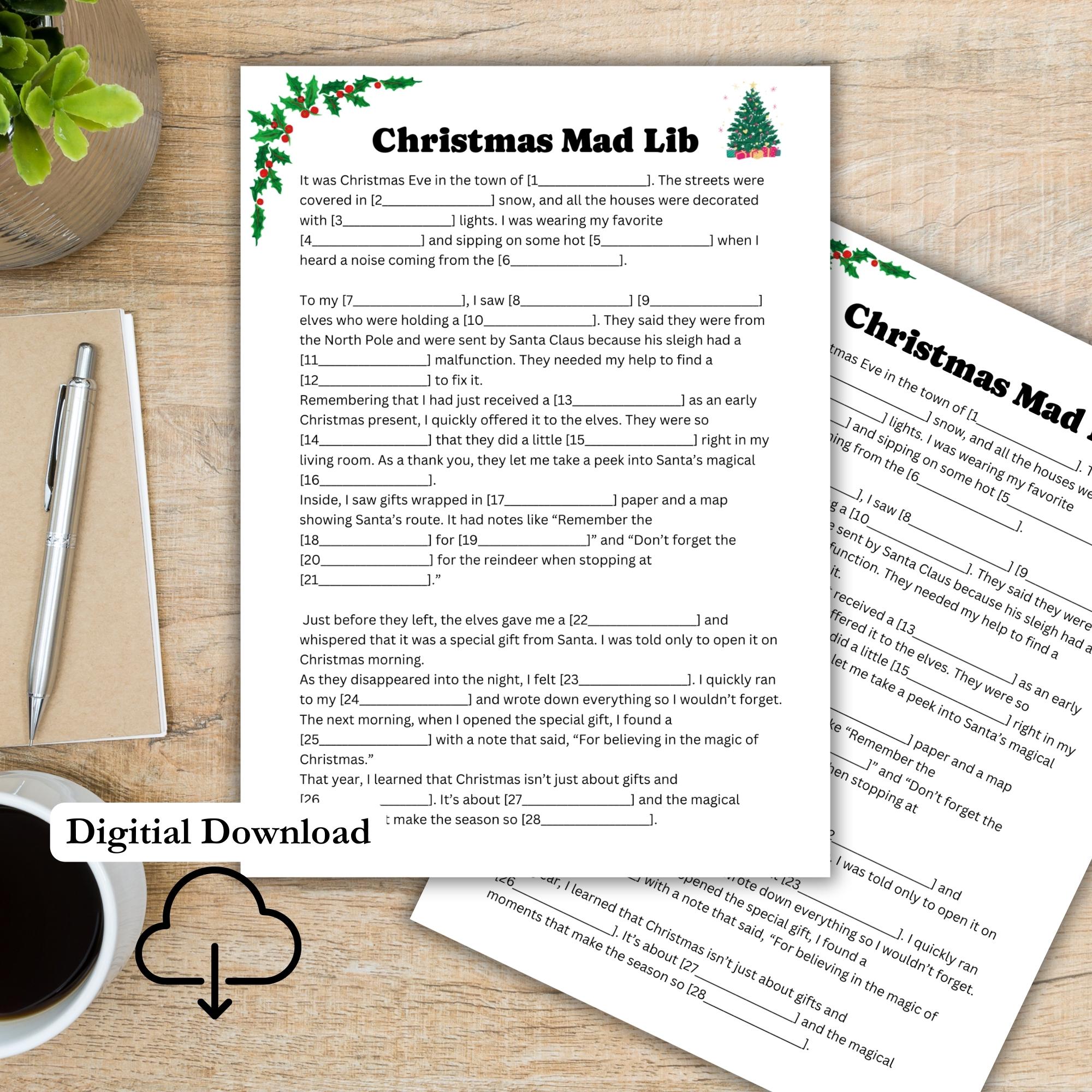 Christmas Mad Libs Style Story Game – Printable Christmas Fill-in-the ...