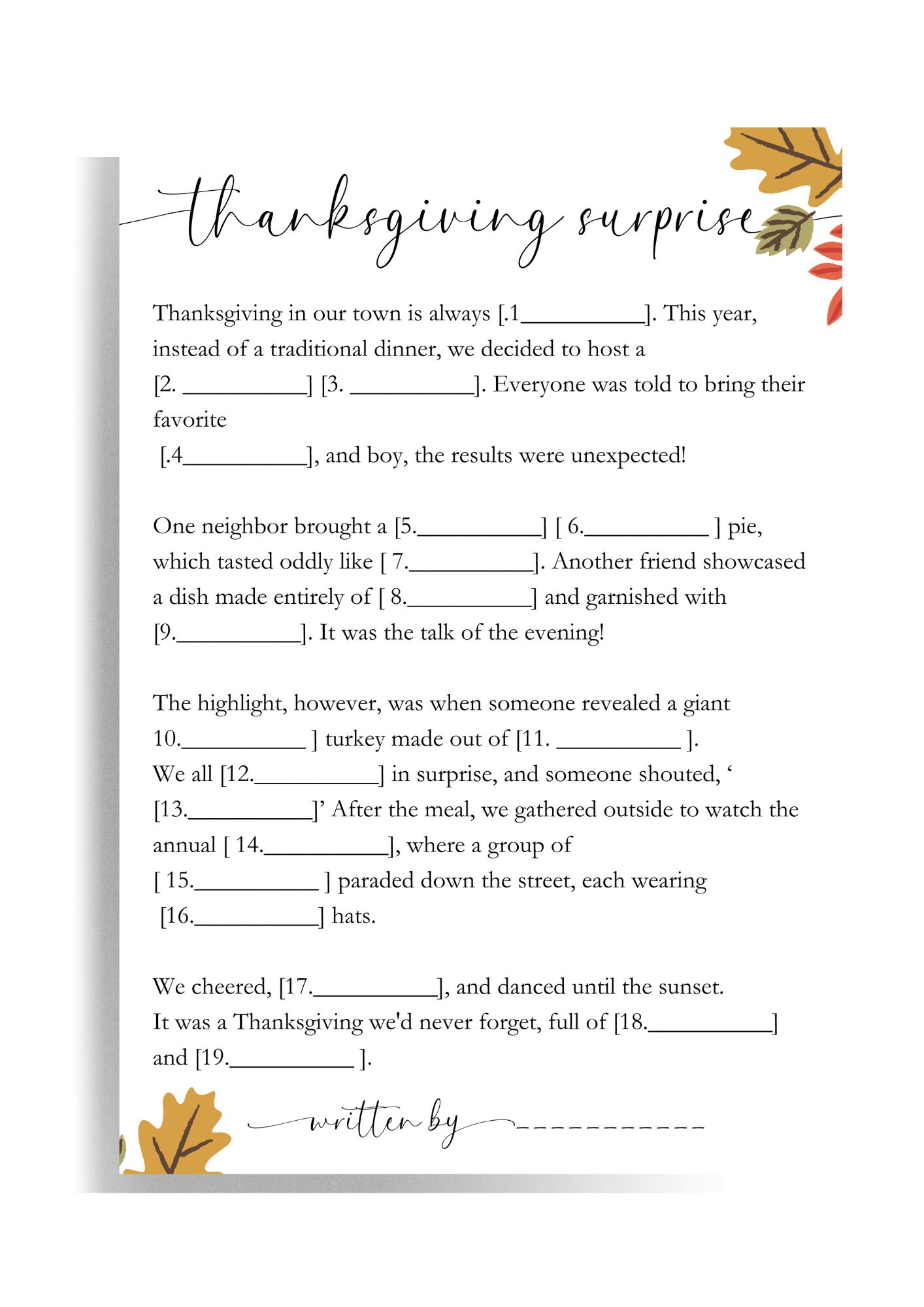Mad Libs Game Three Thanksgiving Games Printable Printable Thanksgiving ...