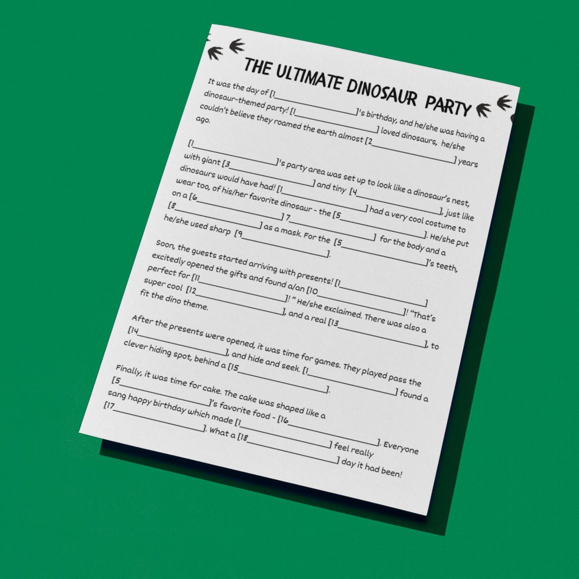 Dinosaur Mad Libs Printable Kids Birthday Party Game Fun Party Game for ...
