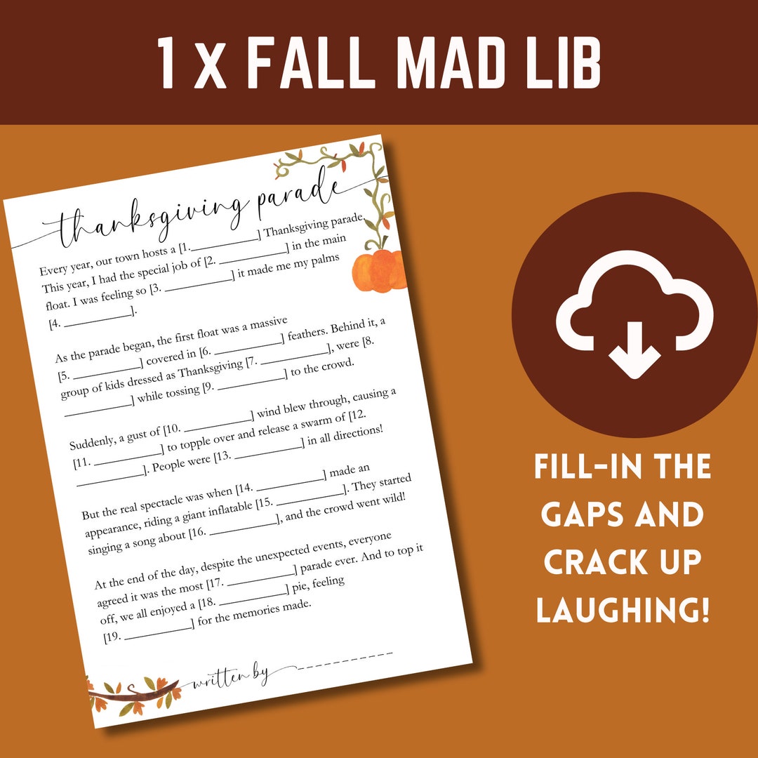 Thanksgiving Table Game Fall Game Fall Mad Lib Fall Fill in the Gaps ...