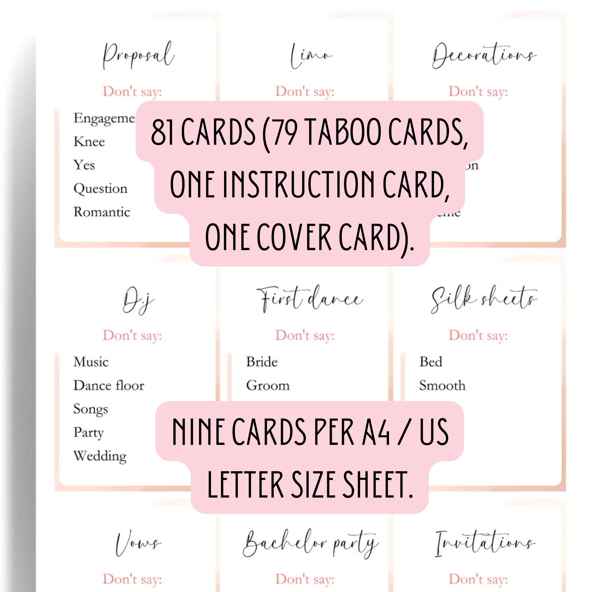 Bridal Shower Taboo Hen Party Taboo Banned Words Bridal Dont Say Wedding Taboo Game Bridal Taboo ...