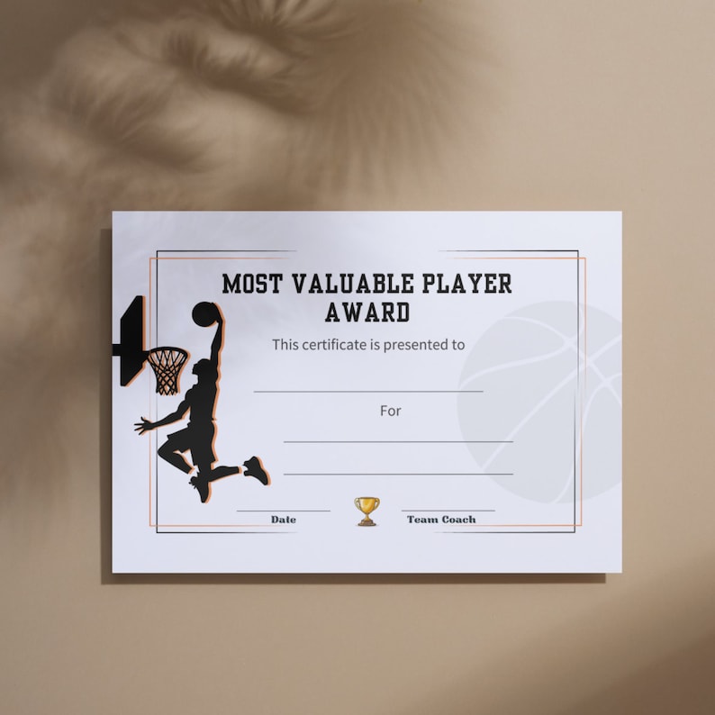 Printable Basketball Certificate Basketball Certificates Printable MVP ...