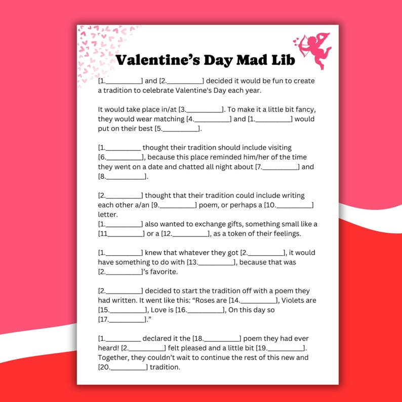 Valentine's Day Mad Libs Style Story Game – Printable Valentines Day ...