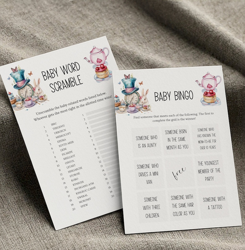 Alice in Wonderland Baby Shower Games Alice Baby Shower Games Bundle ...