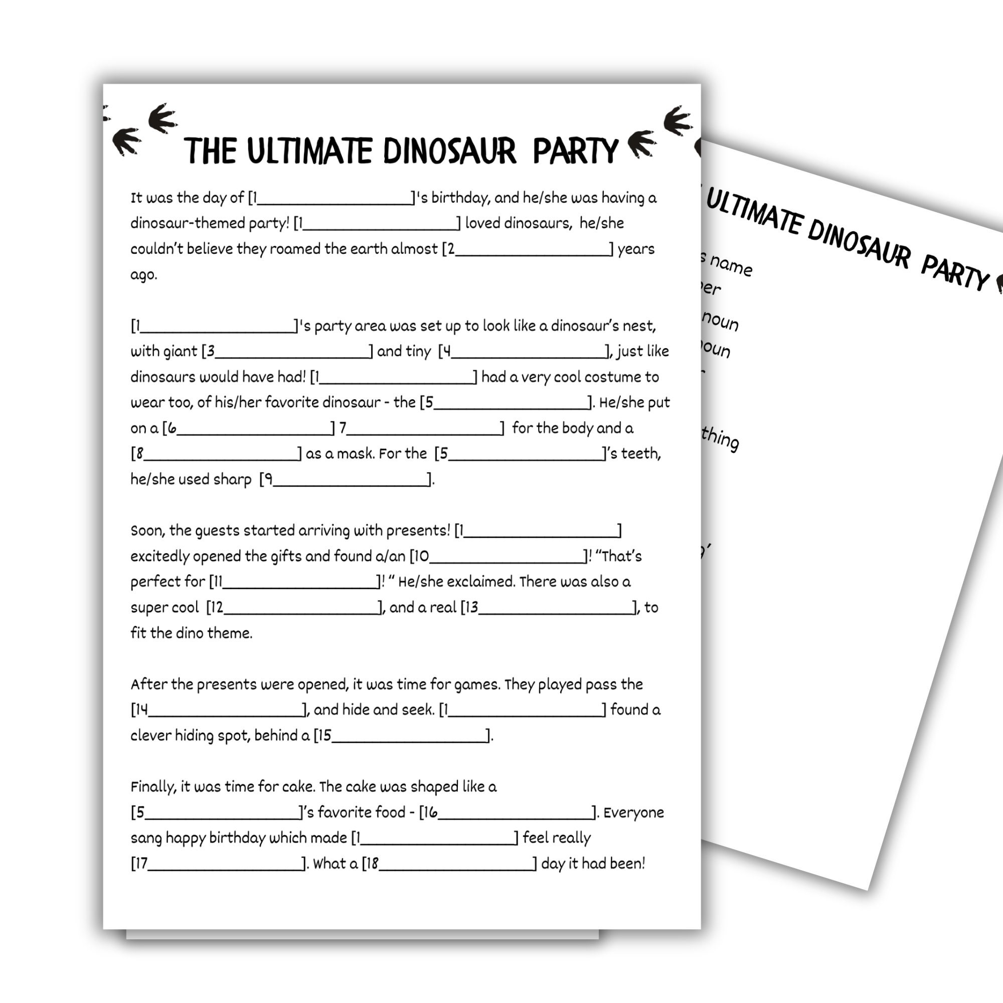 Dinosaur Mad Libs Printable Kids Birthday Party Game Fun Party Game for ...