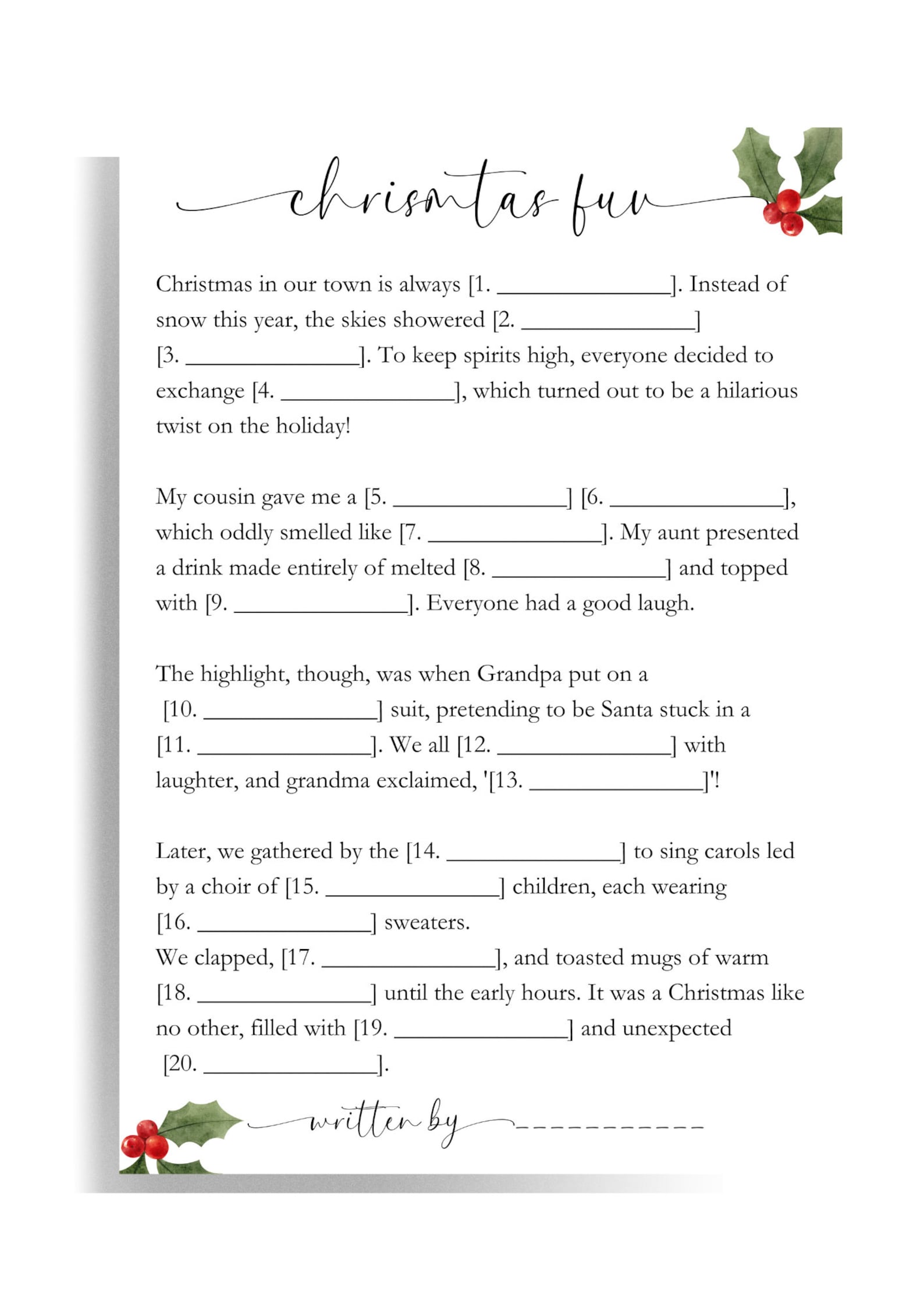 Mad Libs Christmas Holiday Mad Libs Christmas Games Printable Christmas ...