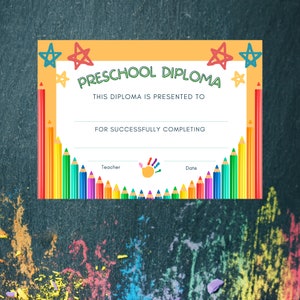 Preschool Diploma Kids Certificate Star Certificate Printable Diploma ...