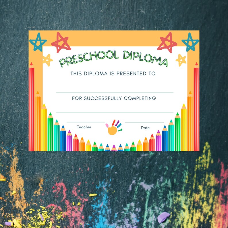 Preschool Diploma Kids Certificate Star Certificate Printable Diploma ...