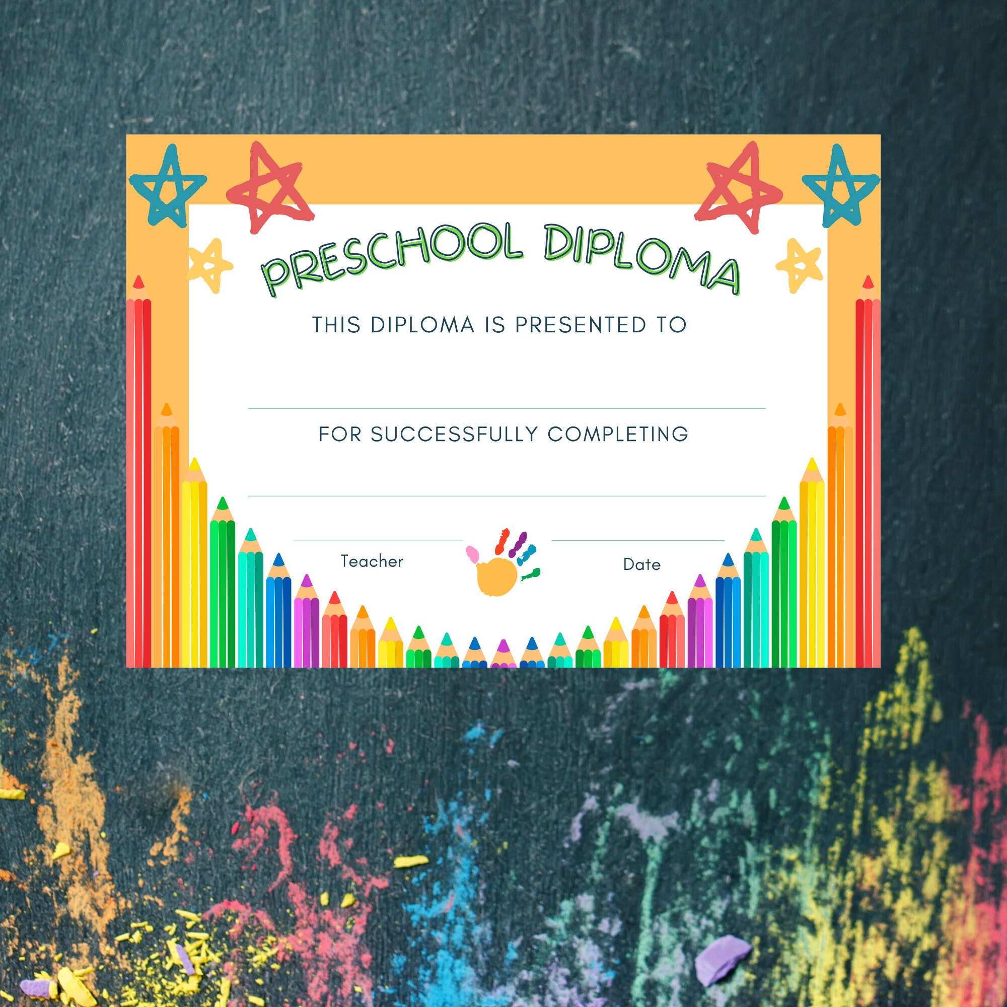 Preschool Diploma Kids Certificate Star Certificate Printable Diploma ...