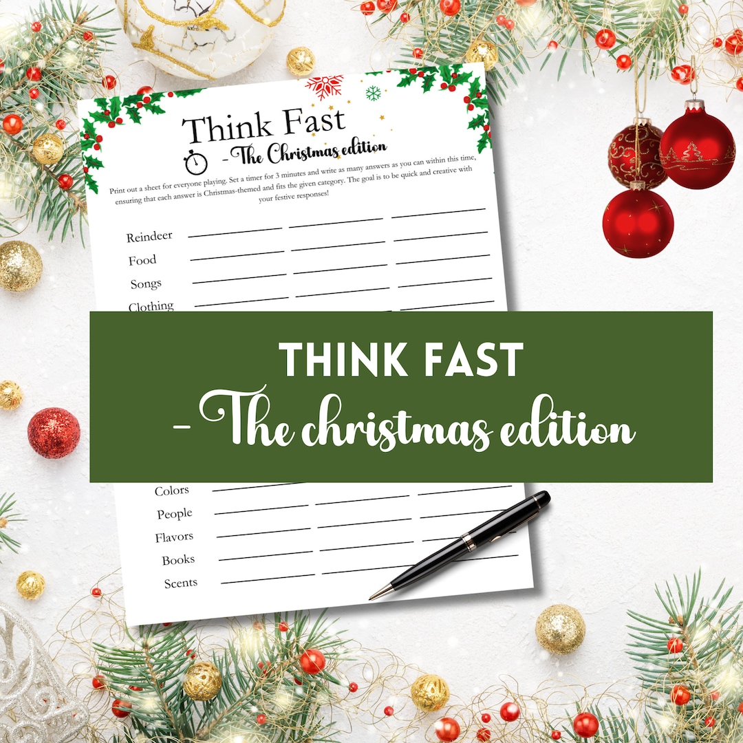 Think Fast Christmas Game Think Fast Game Printable Christmas Game ...