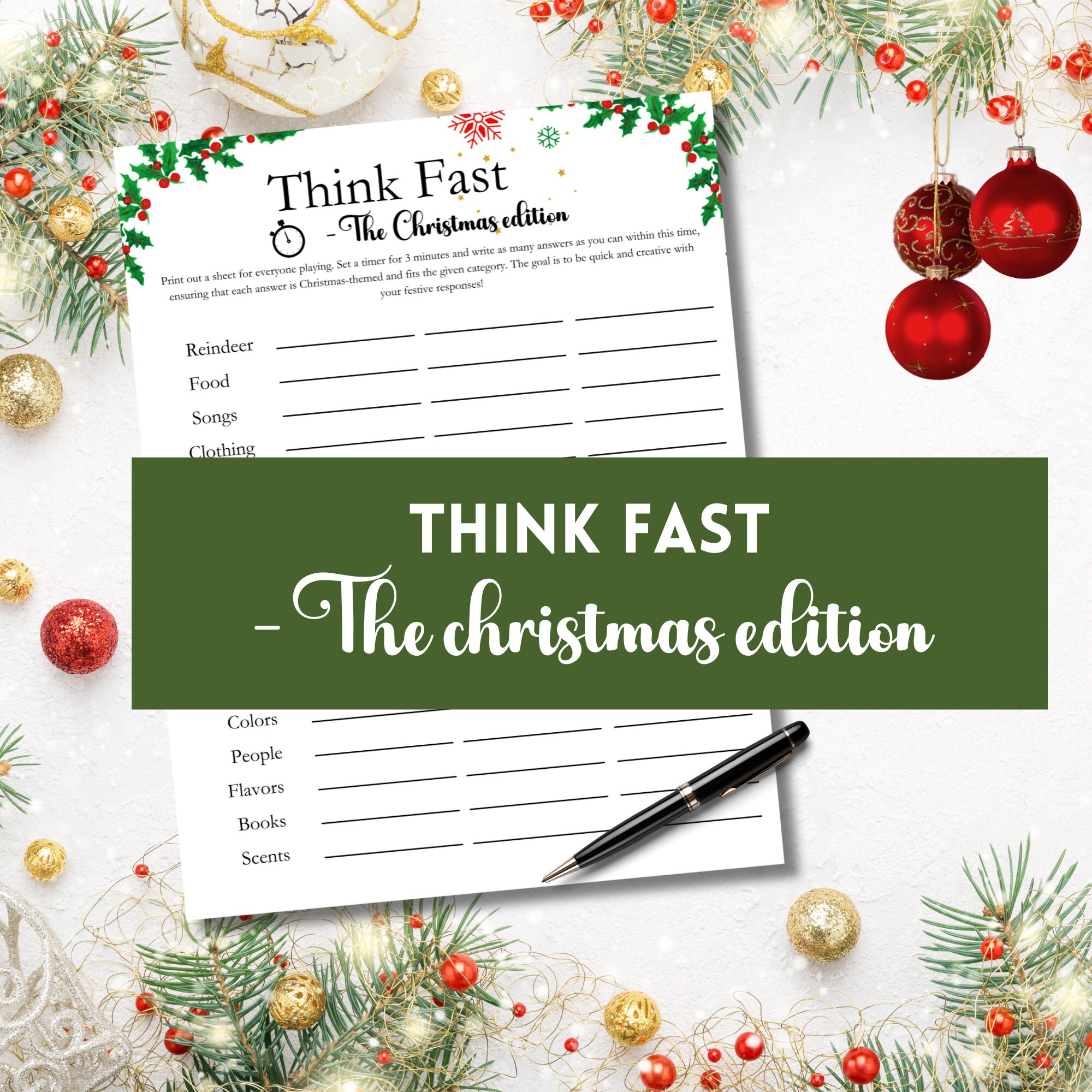 Think Fast Christmas Game Think Fast Game Printable Christmas Game Christmas Family Games Funny ...