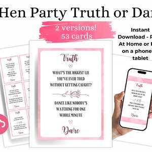 Truth or Dare Bachelorette Truth or Dare Cards Hens Party Game Hen Party Games Hen Night Hen ...