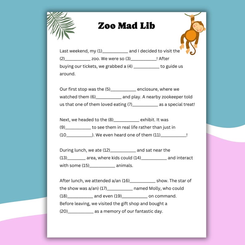 Zoo Mad Libs Style Story Game – Printable Zoo Fill-in-the-blanks Funny ...