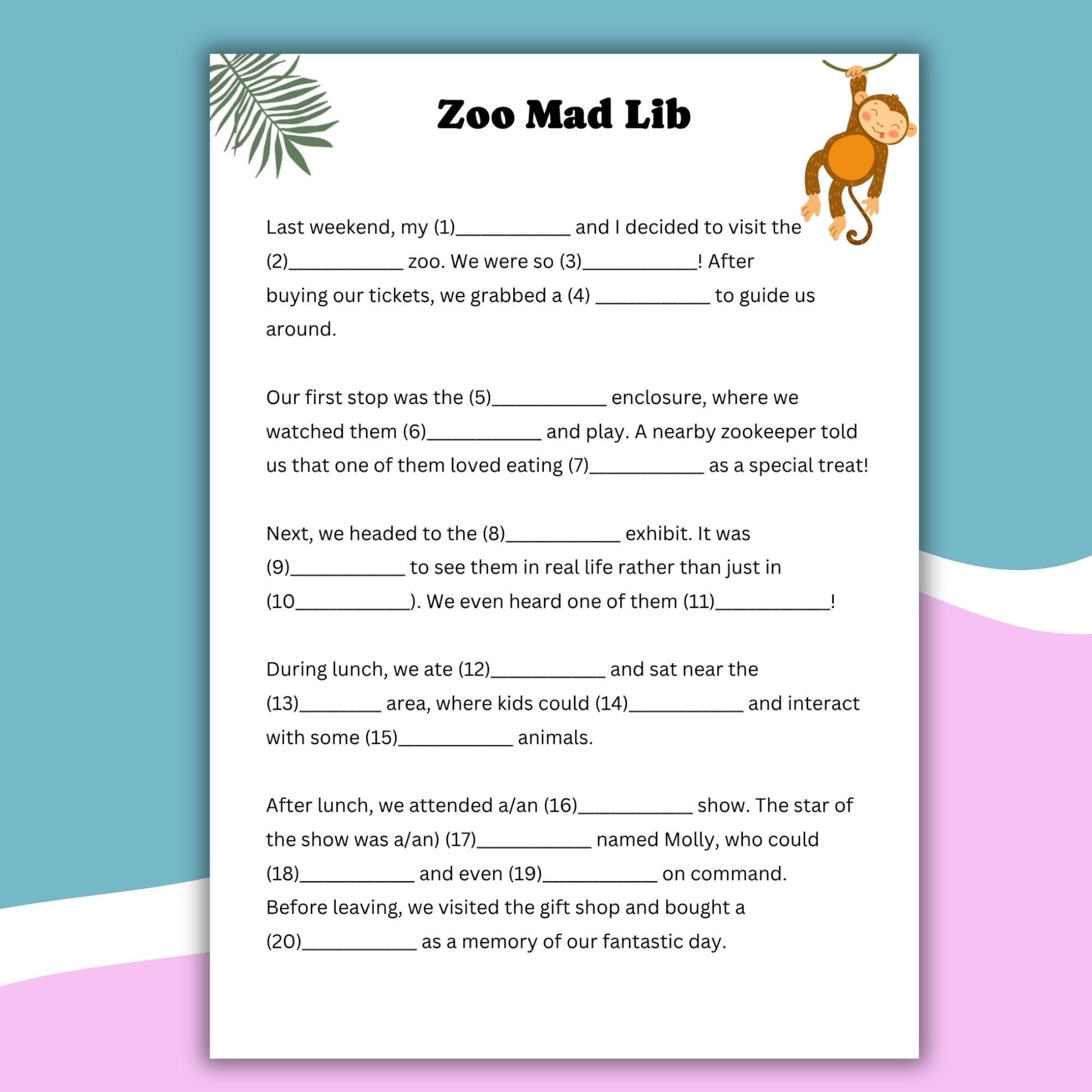 Zoo Mad Libs Game – Printable Fill-in-the-blanks (PDF Download) - Etsy
