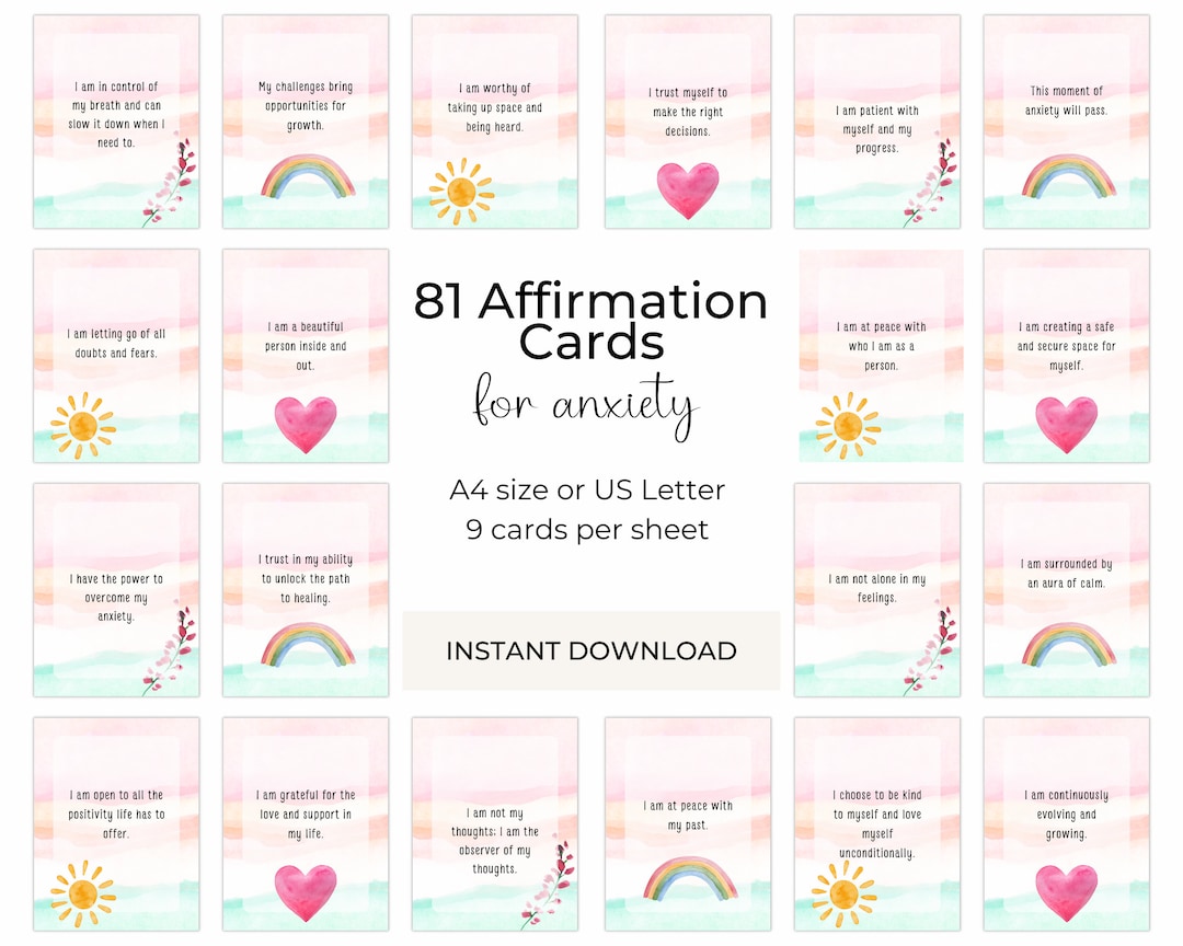 Watercolor Affirmation Cards for Anxiety Anxiety Relief Stress Relief ...