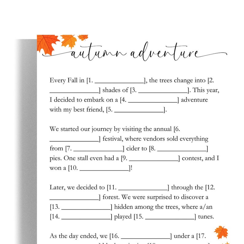 Autumn Mad Libs Mad Libs Fall Mad Libs November Mad Libs Fall Mad Libs ...