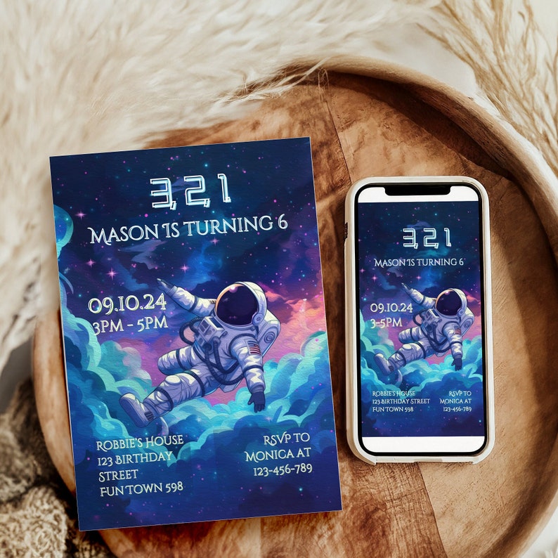 Astronaut Birthday Invitation Editable Space Birthday Invitation ...