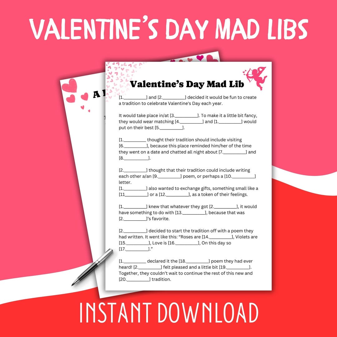Valentine's Day Mad Libs Style Story Game – Printable Valentines Day ...