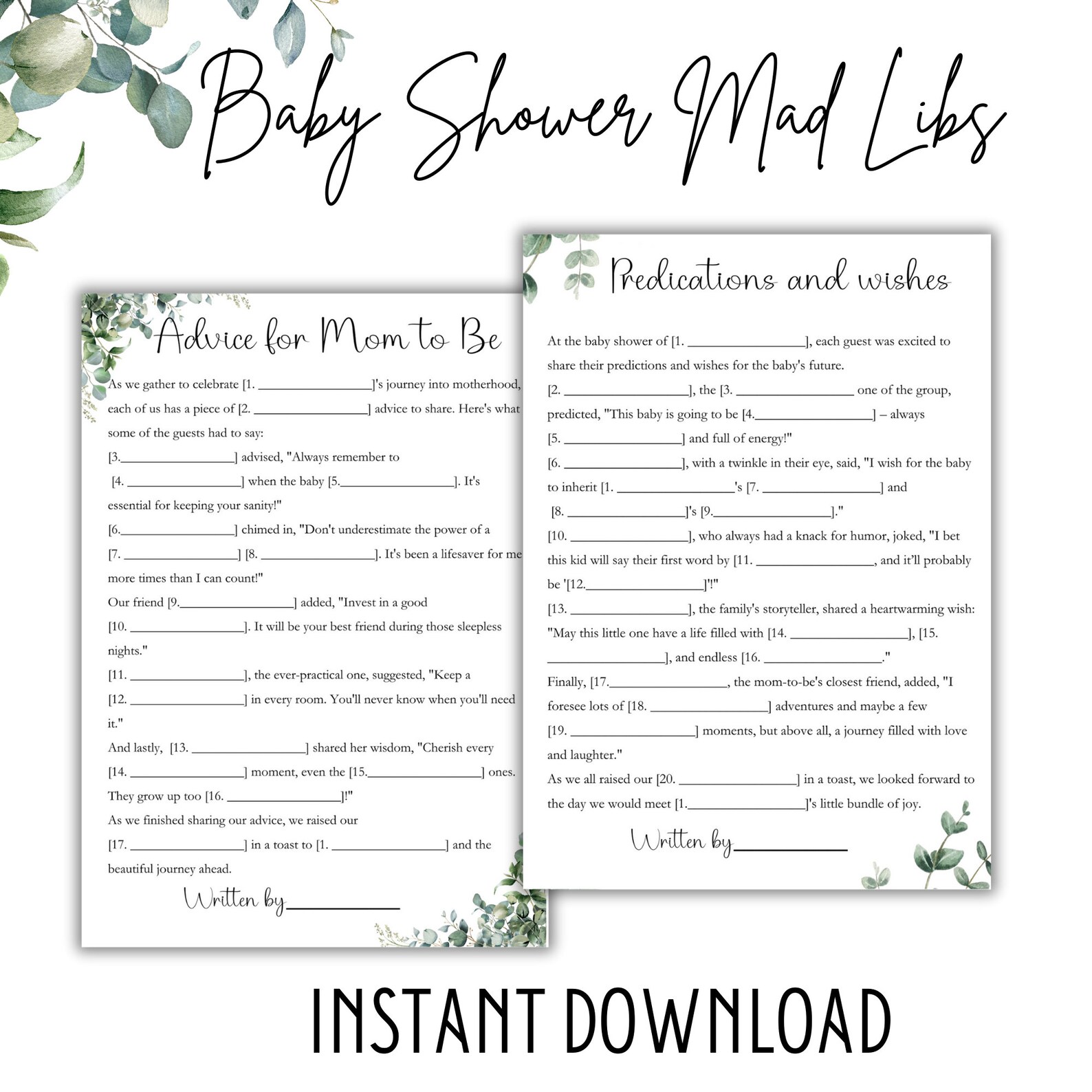 Baby Shower Mad Libs Baby Shower Games Baby Shower Mad Lib Funny Baby ...