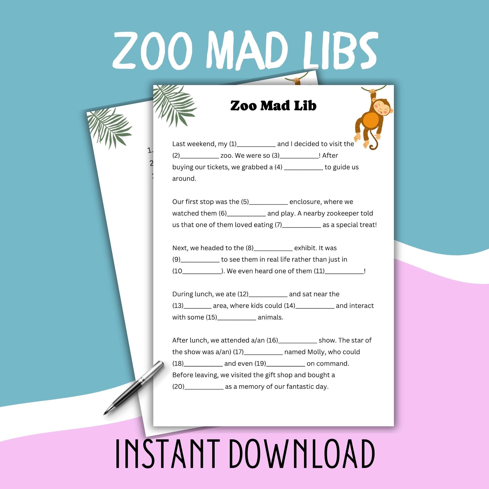 Zoo Mad Libs Game – Printable Fill-in-the-blanks (PDF Download) - Etsy