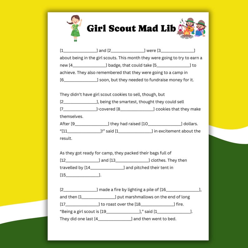 Girl Scout Mad Libs Style Story Game – Printable Girl Scout Fill-in-the ...