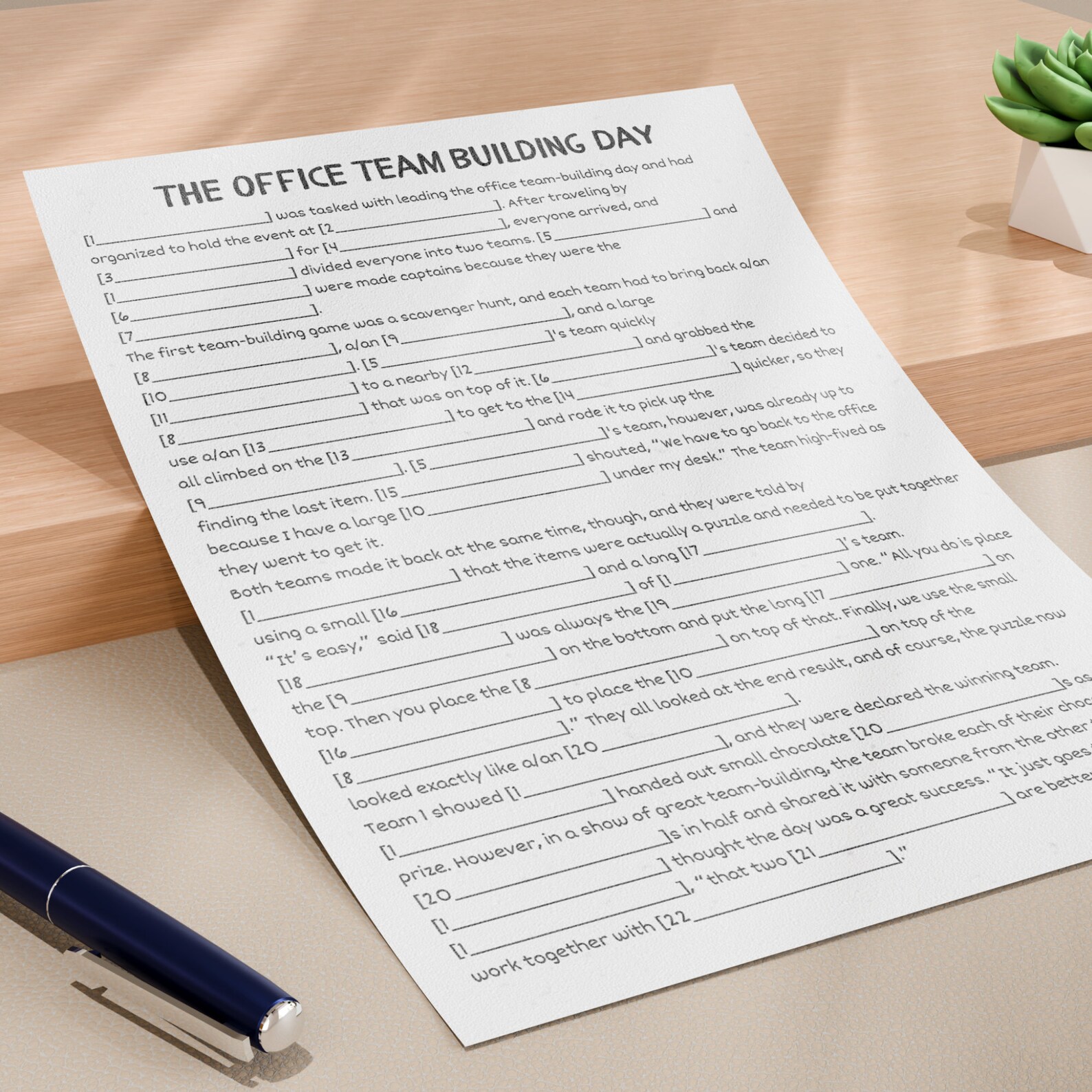 Team Building Games #3 Printable Office Mad Libs Fill in the Blanks ...