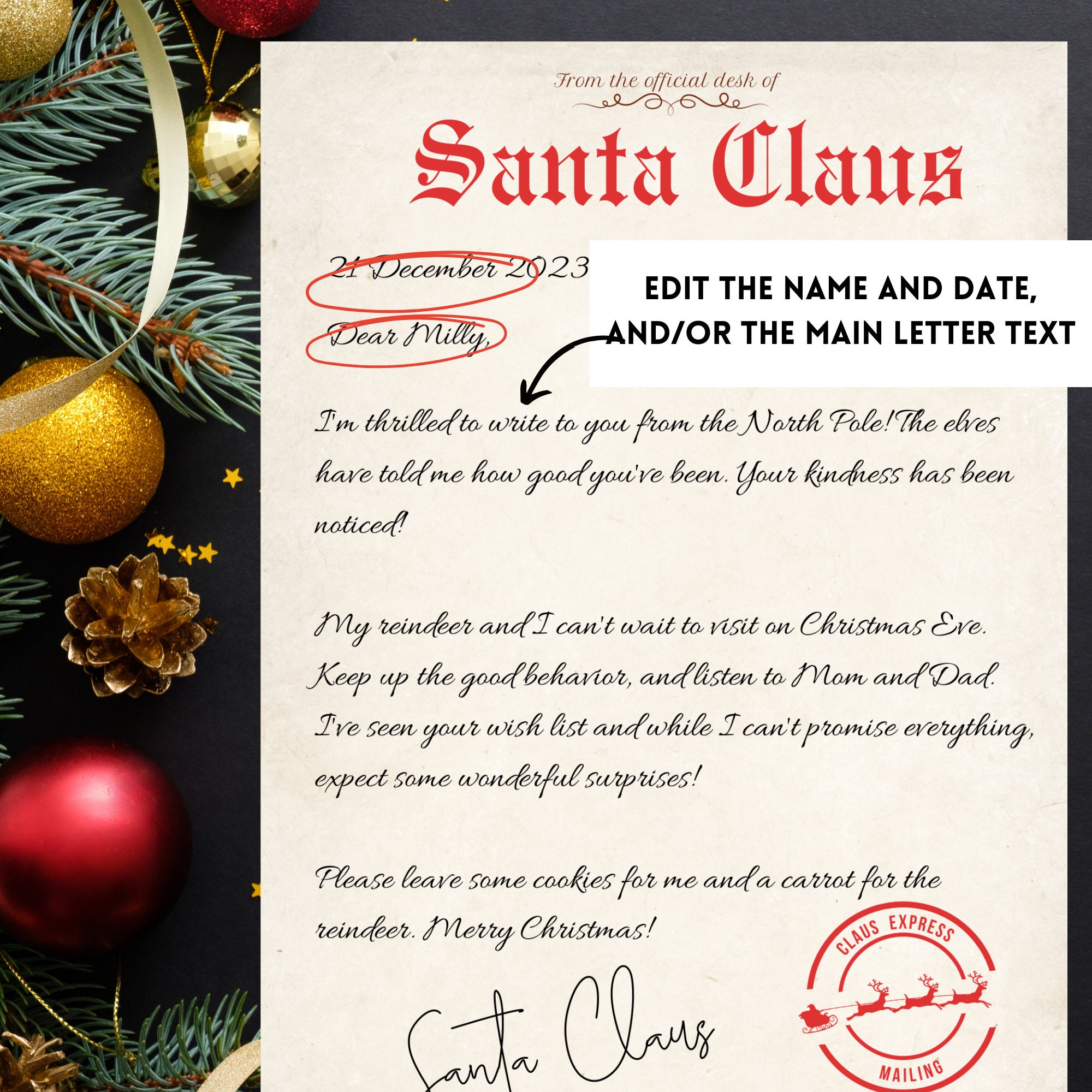 Editable Letters From Santa Rewritable Santa Letter Letter From Santa ...