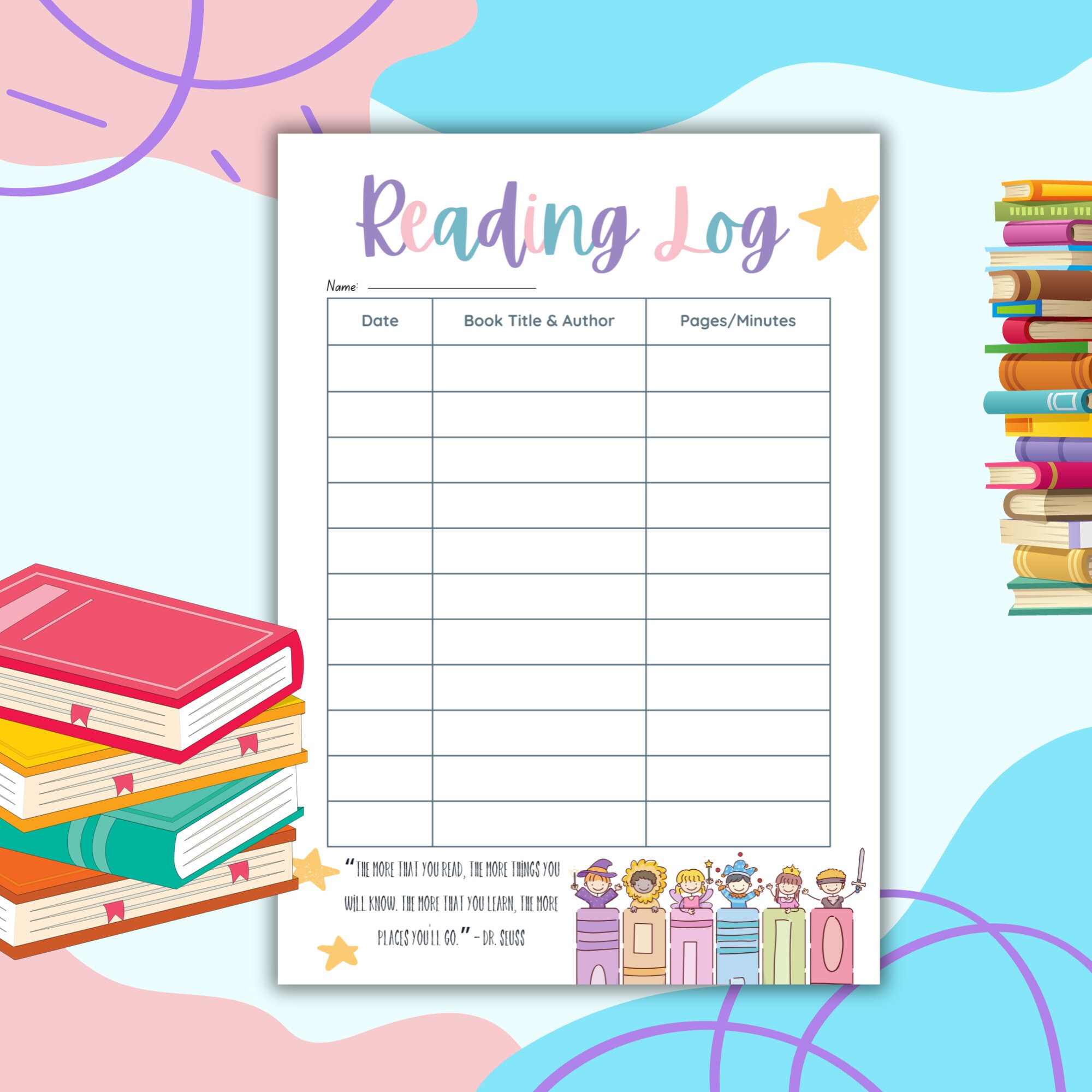 Reading Log Book Tracker for Kids Reading Log PNG Reading Chart ...