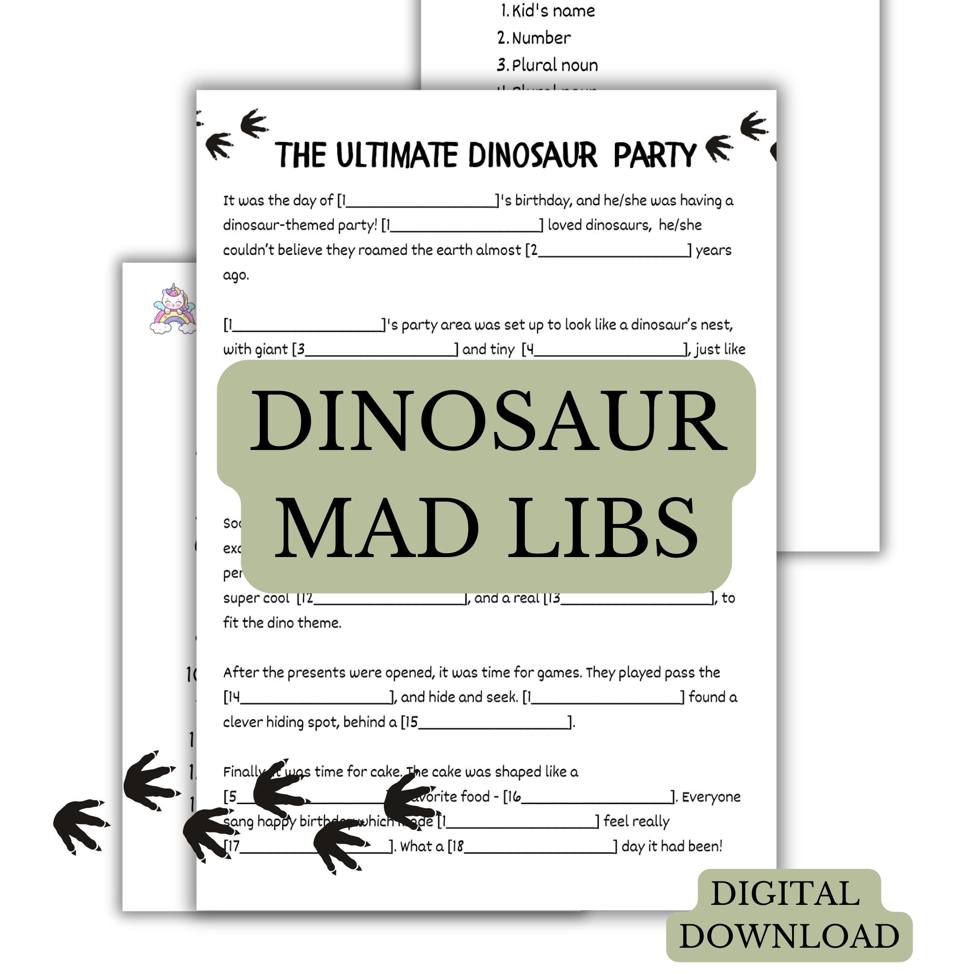 Dinosaur Mad Libs Printable Kids Birthday Party Game Fun Party Game for ...