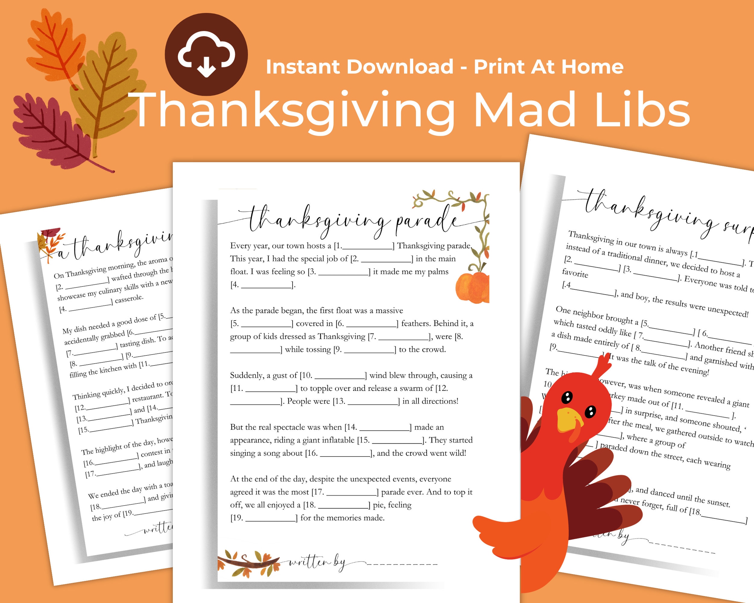 Mad Libs Game Three Thanksgiving Games Printable Printable Thanksgiving ...