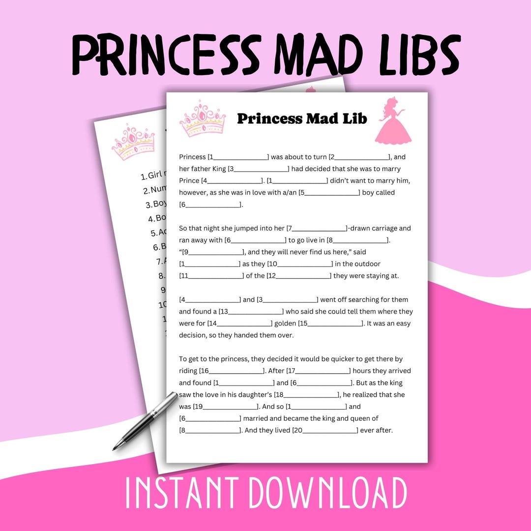 Princess Mad Libs Style Story Game – Printable Princess Fill-in-the ...