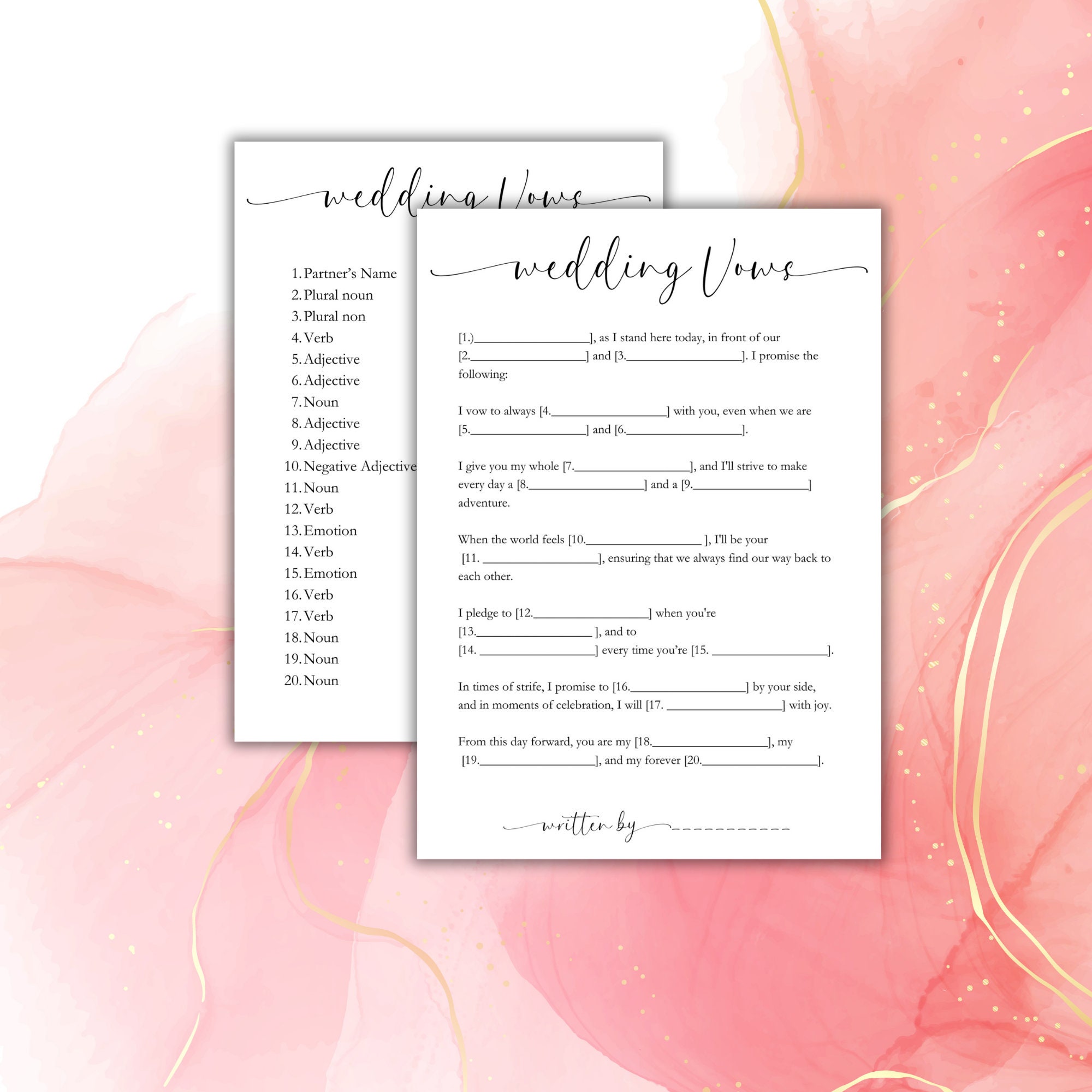 Wedding Vow Mad Libs Bridal Shower Game Wedding Vow Mad Libs How They ...