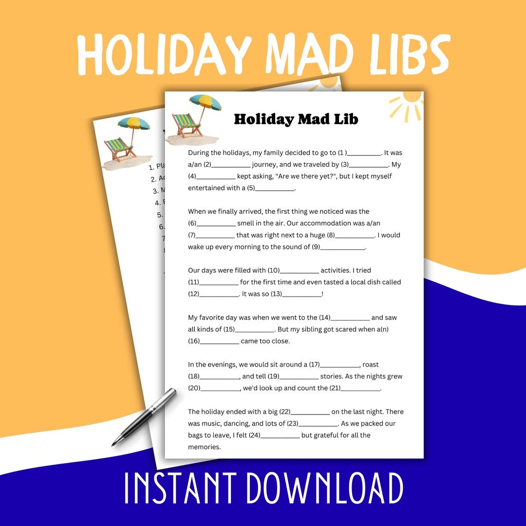 Holiday Mad Libs Style Story Game – Printable Holiday Fill-in-the ...