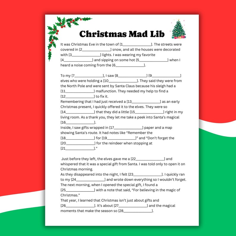Christmas Mad Libs Style Story Game – Printable Christmas Fill-in-the ...