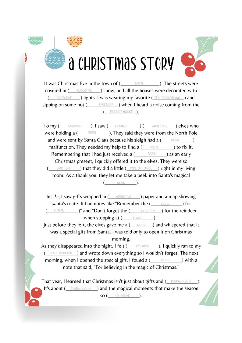 Christmas Mad Libs Christmas Games Kids Holiday Games Printable Games ...