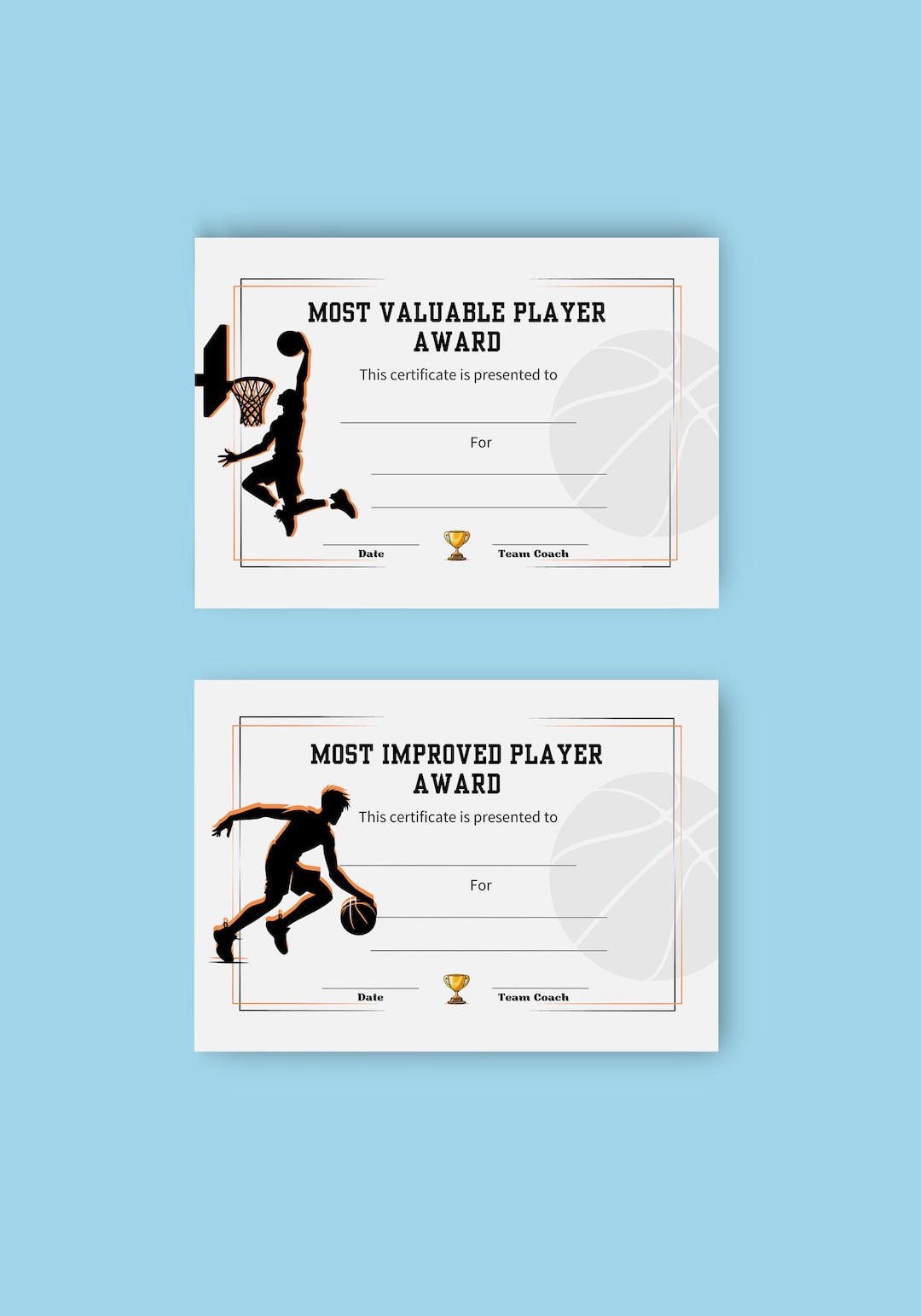 Printable Basketball Certificate Basketball Certificates Printable MVP ...