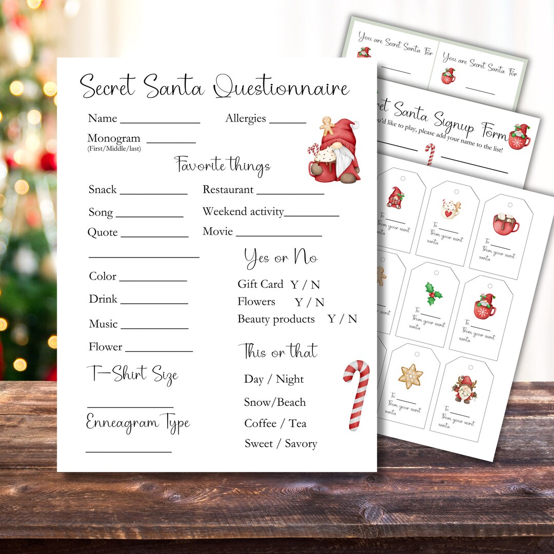 Secret Santa Questionnaire Secret Santa Questionnaire for Coworkers ...