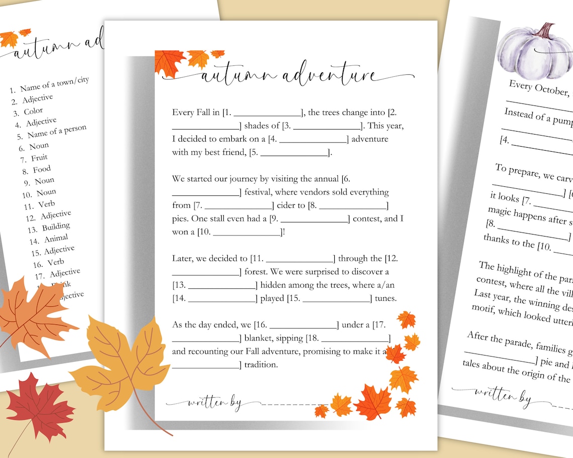 Autumn Mad Libs Mad Libs Fall Mad Libs November Mad Libs Fall Mad Libs ...