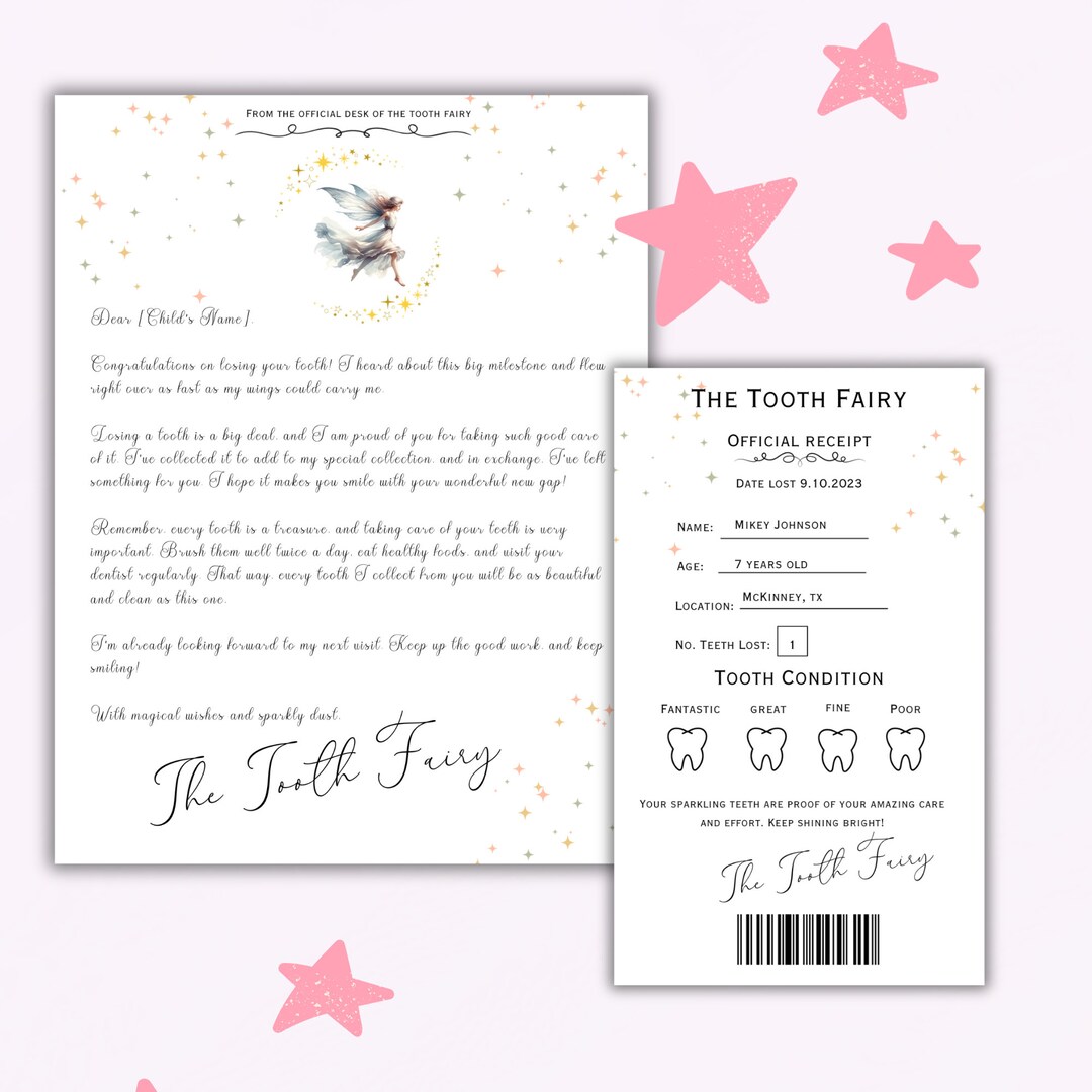 Tooth Fairy Letter Tooth Fairy Receipt Tooth Fairy Letter Editable ...