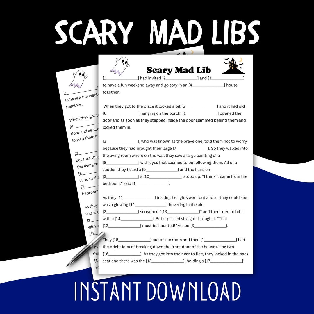Scary Mad Libs Style Story Game – Printable Scary Fill-in-the-blanks ...