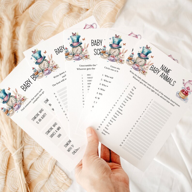 Alice in Wonderland Baby Shower Games Alice Baby Shower Games Bundle ...