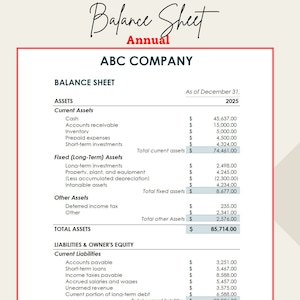 Annual Balance Sheet, Editable Balance Sheet, Balance Sheet Template ...