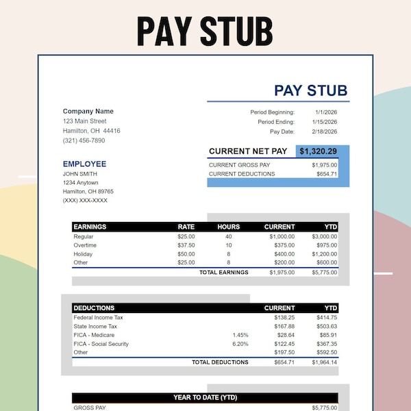 Pay Stub Template - Etsy