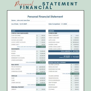 personal financial statement template google sheets